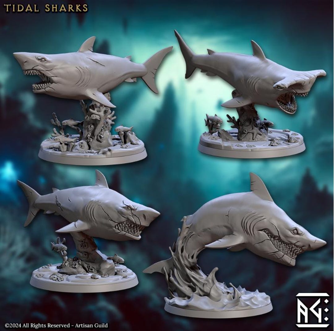4pc Wild Tide Sharks Designed by Artisan Guild / Dnd Miniatures ...