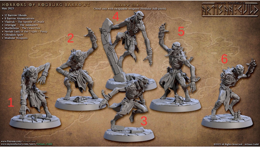6 Pc Barrow Ghouls / Undead / Miniature / D&D / Table Top RPG / Artisan ...