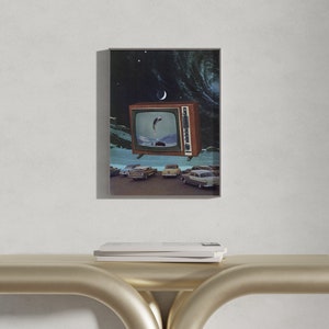 Drive-in Collage Art Print - Surreal Vintage Car Collage, Retro ...