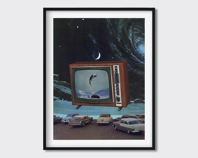 Drive-in Collage Art Print - Surreal Vintage Car Collage, Retro ...