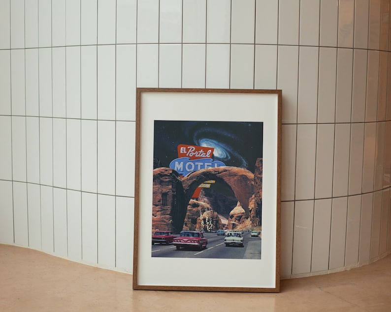 El Portal Motel Collage Art Print, Surreal Vintage Western Sci Fi ...