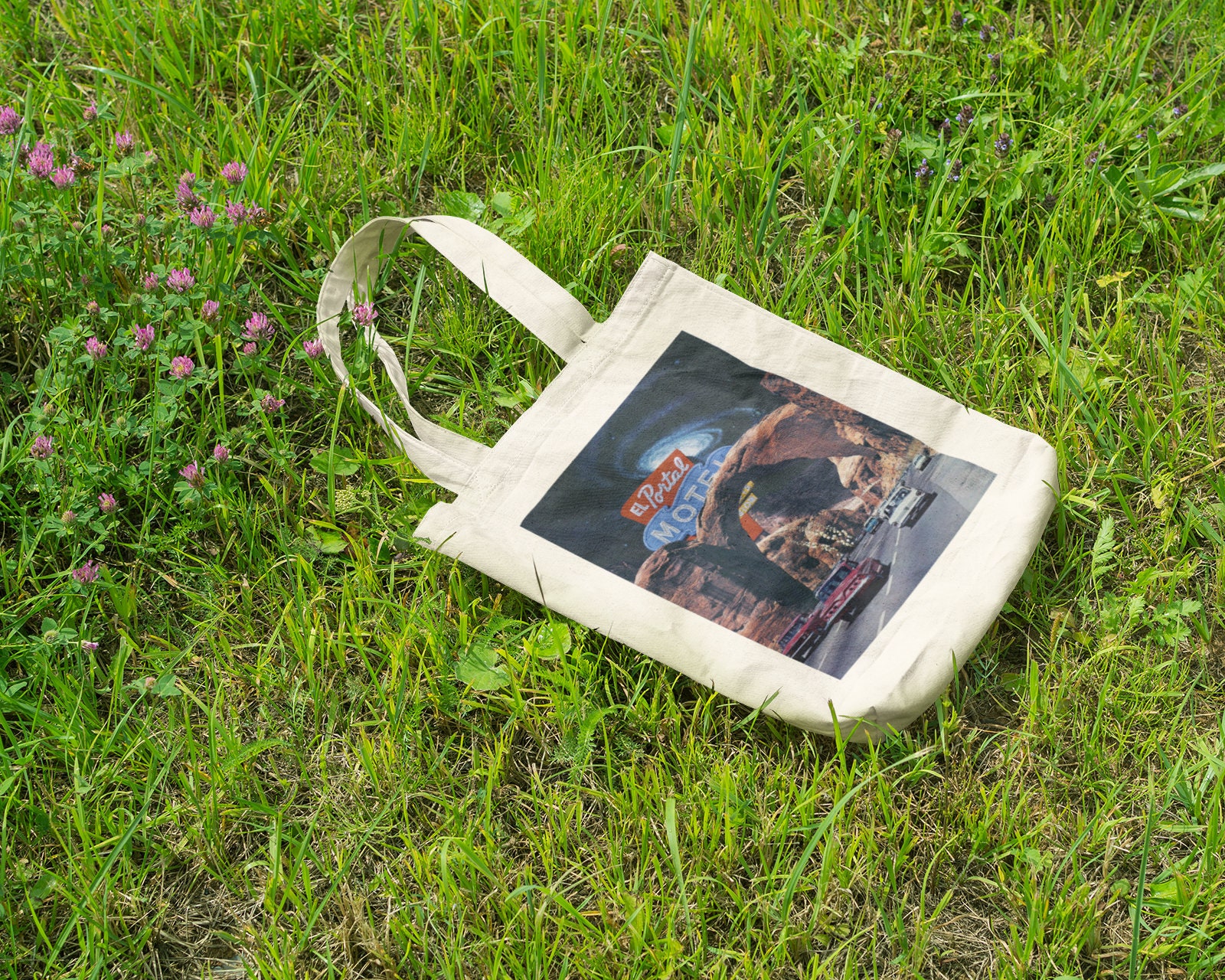 El Portal Motel Collage Art Tote Bag, Western Sci Fi Route 66 Road Trip ...