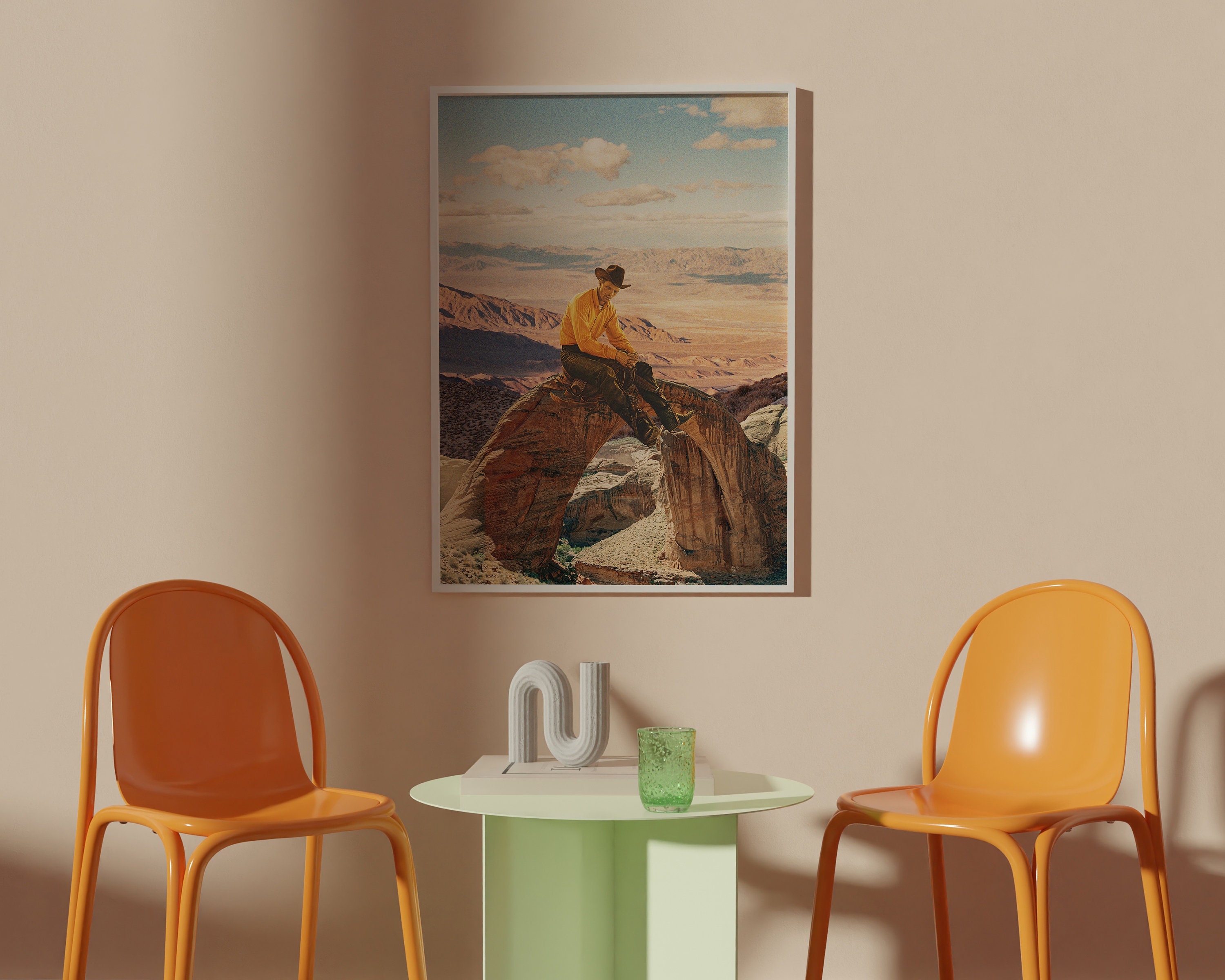 Cowboy on Arch Collage Art - Americana Western 70s Decor, Surreal ...