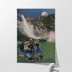 Cowboy Camp Collage Art - Surreal Vintage Cowboy Collage Print, Western ...