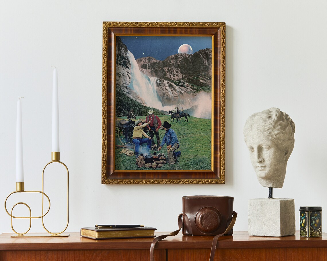 Cowboy Camp Collage Art - Surreal Vintage Cowboy Collage Print, Western ...