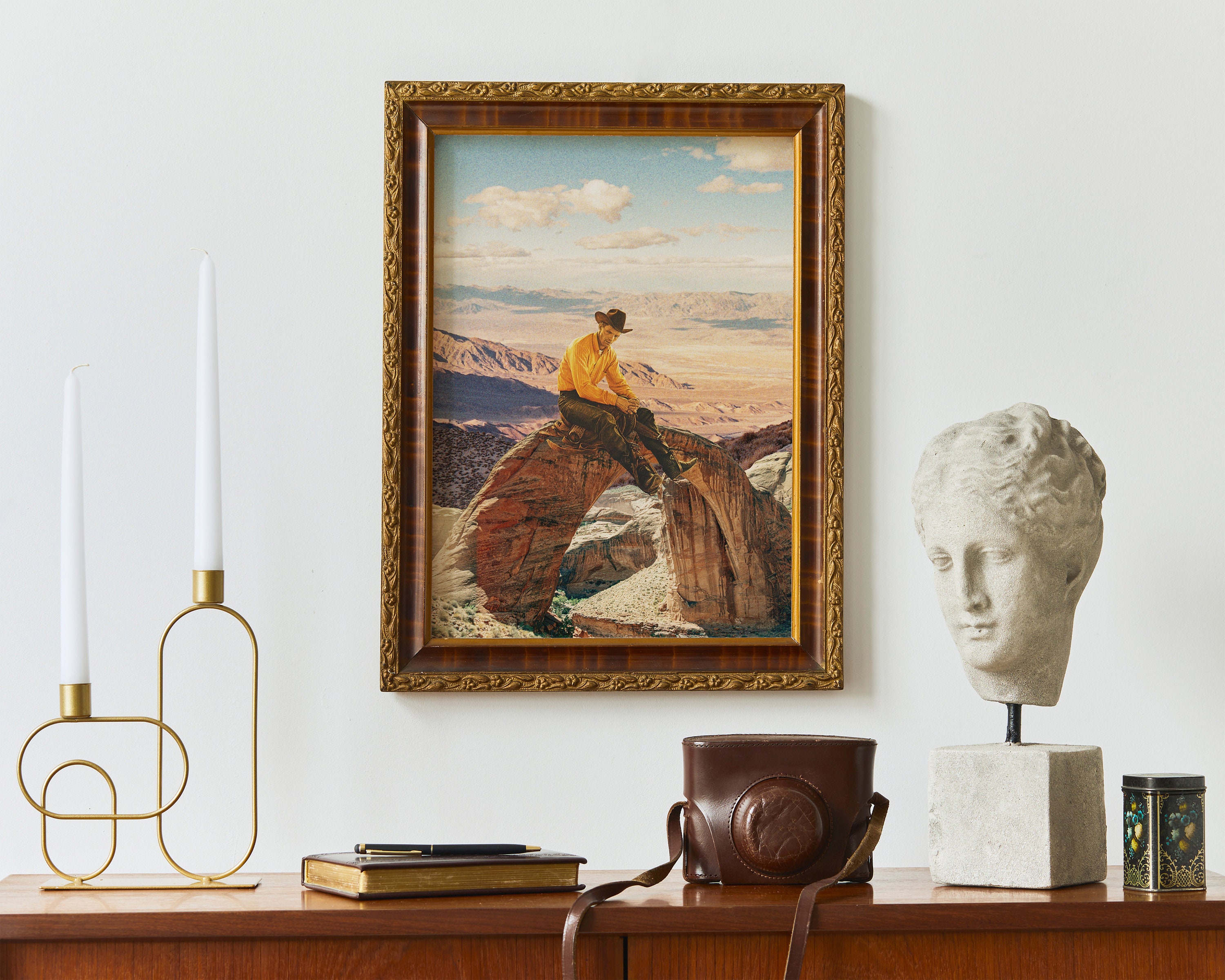 Cowboy on Arch Collage Art - Americana Western 70s Decor, Surreal ...