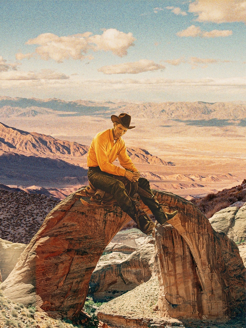 Cowboy on Arch Collage Art - Americana Western 70s Decor, Surreal ...