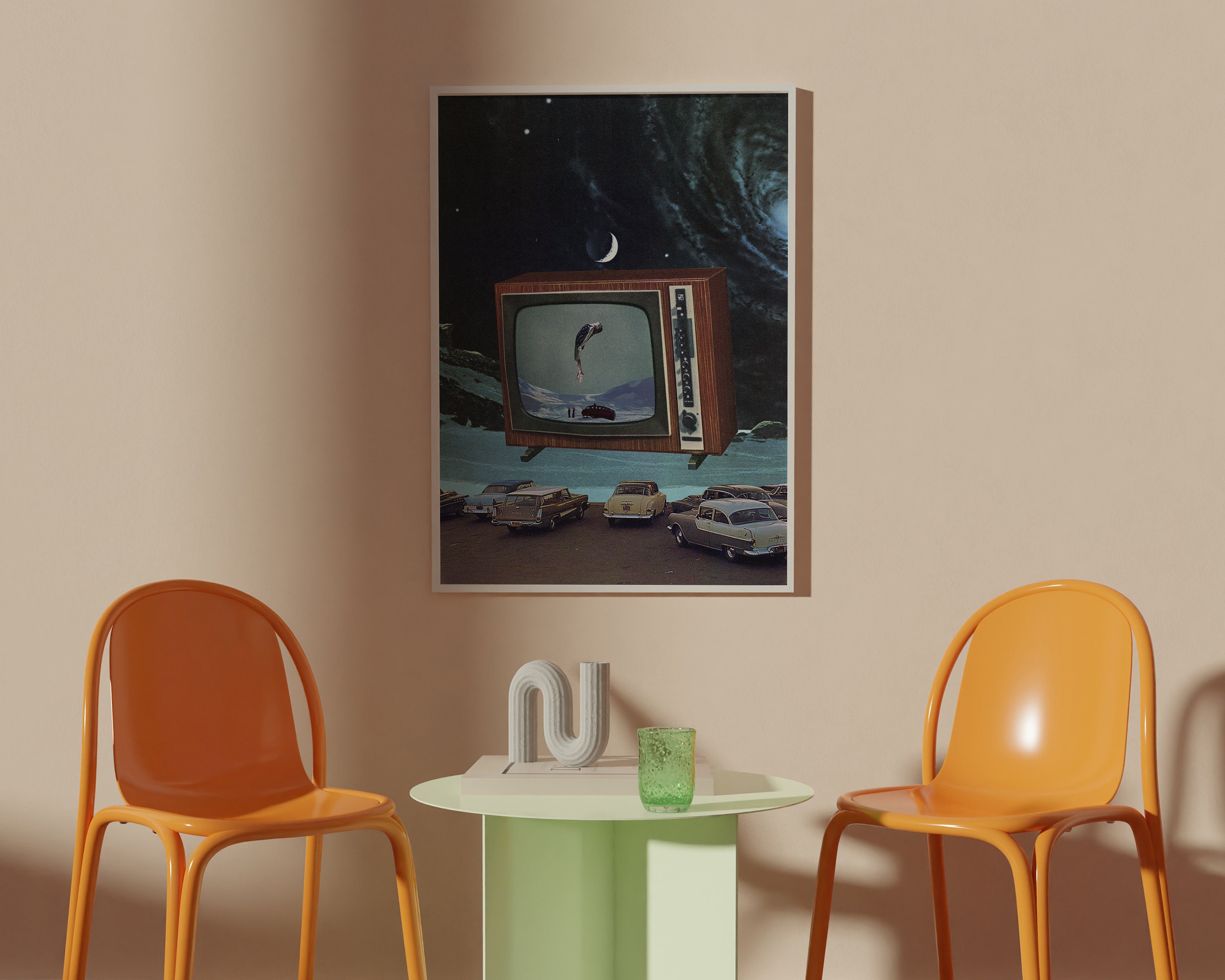 Drive-in Collage Art Print - Surreal Vintage Car Collage, Retro ...