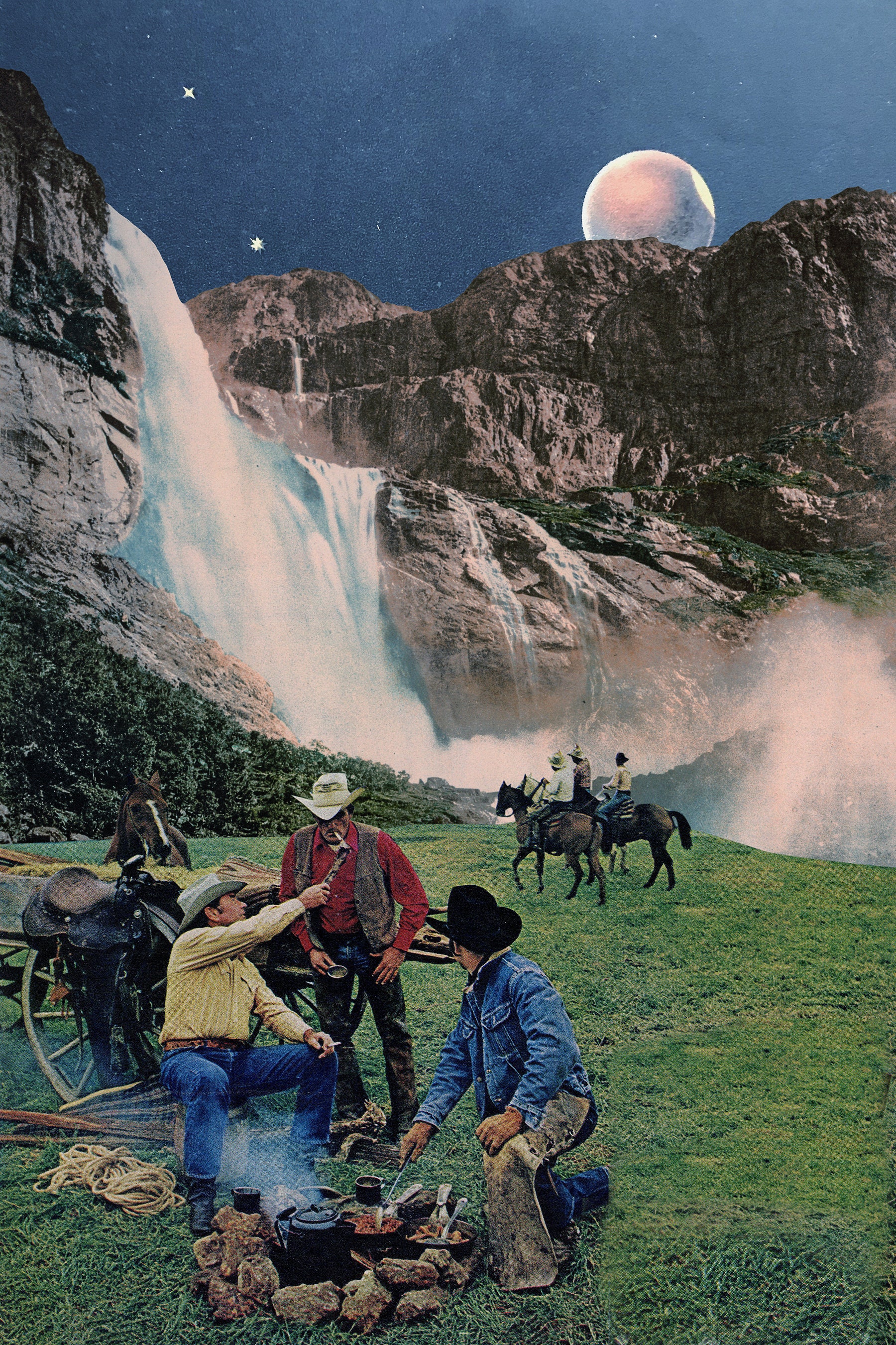 Cowboy Camp Collage Art - Surreal Vintage Cowboy Collage Print, Western ...