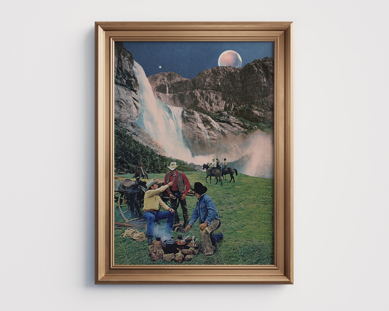 Cowboy Camp Collage Art - Surreal Vintage Cowboy Collage Print, Western ...