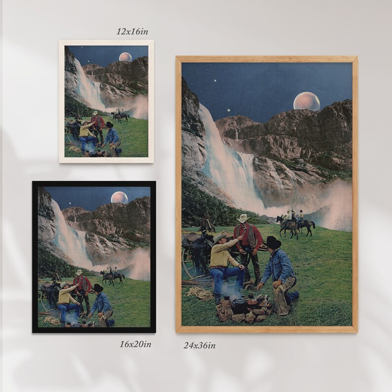 Cowboy Camp Collage Art - Surreal Vintage Cowboy Collage Print, Western ...