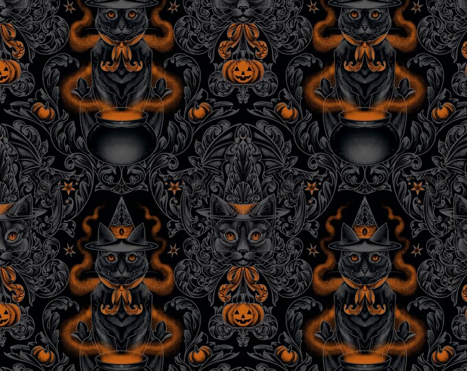 Storybook by Rachel Hauser Black Cat Damask - Etsy