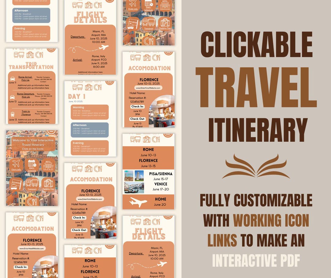 Customizable Europe Travel Itinerary | Interactive Editable PDF Trip ...