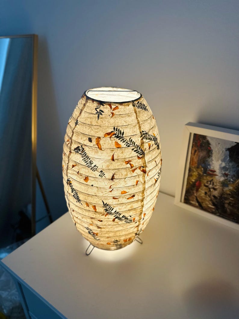 Handmade Paper Lamp Shade – Japanese Style Lokta & Bamboo Pendant Light ...