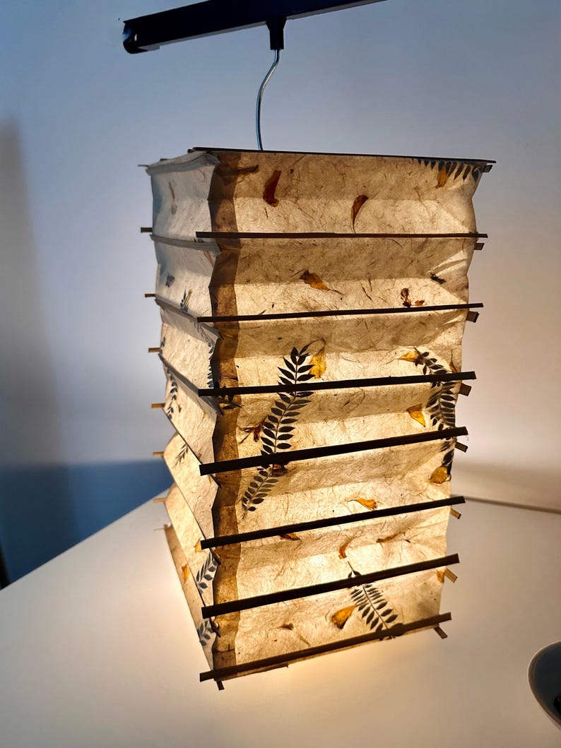 Handmade Paper Lamp Shade – Japanese Style Lokta & Bamboo Pendant Light ...