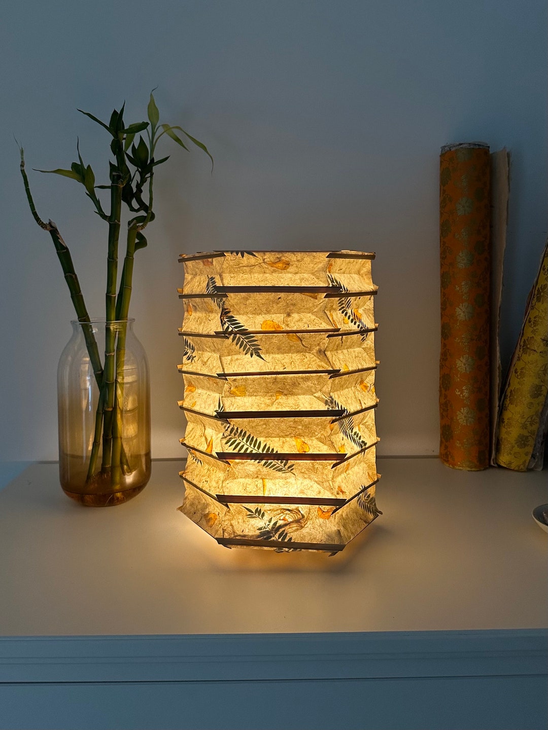 Handmade Paper Lamp Shade – Japanese Style Lokta & Bamboo Pendant Light ...