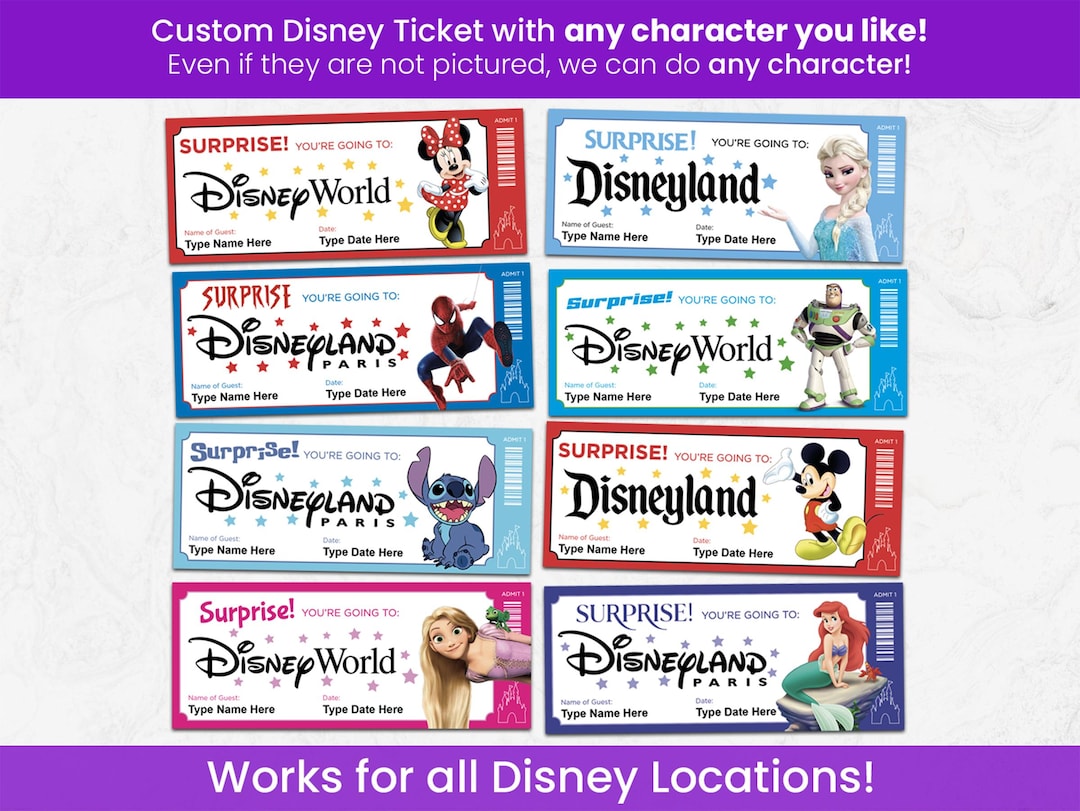 Personalized Disney Ticket With Any Disney Character | Editable PDF ...