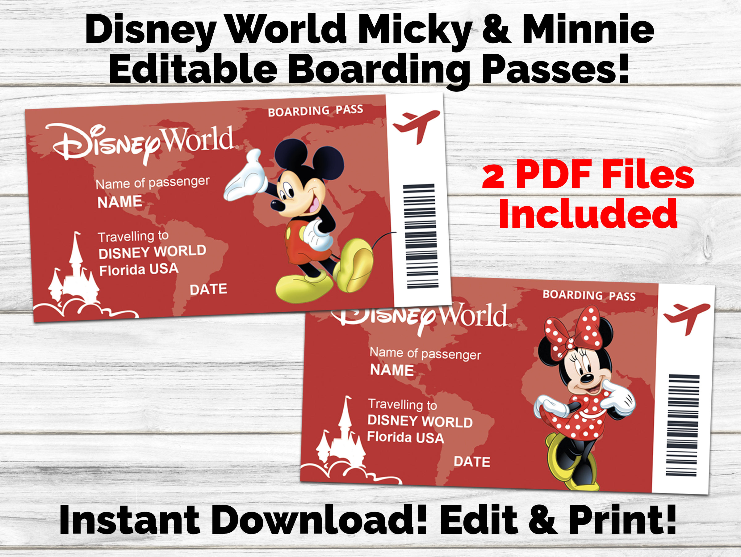 Editable Mickey & Minnie Boarding Passes, Special Surprise Reveal ...