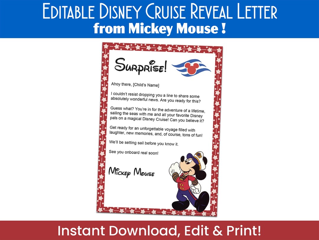 Personalized Cruise Letter From Mickey Mouse – Editable Digital ...