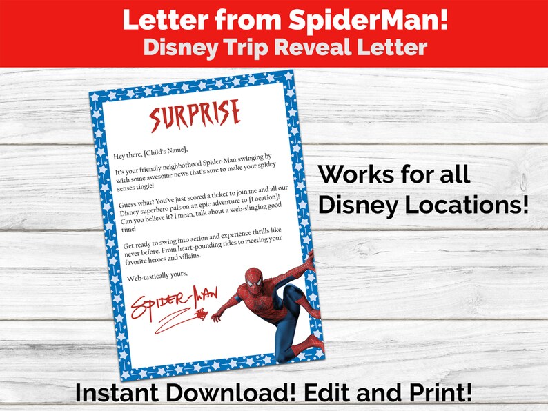 Editable Letter From Spiderman, Special Surprise Reveal. Digital ...
