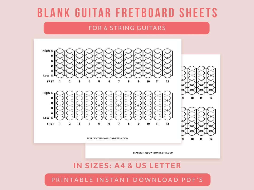 Blank Guitar Fretboard Diagram Printable | Fretboard Template PDF for 6 ...