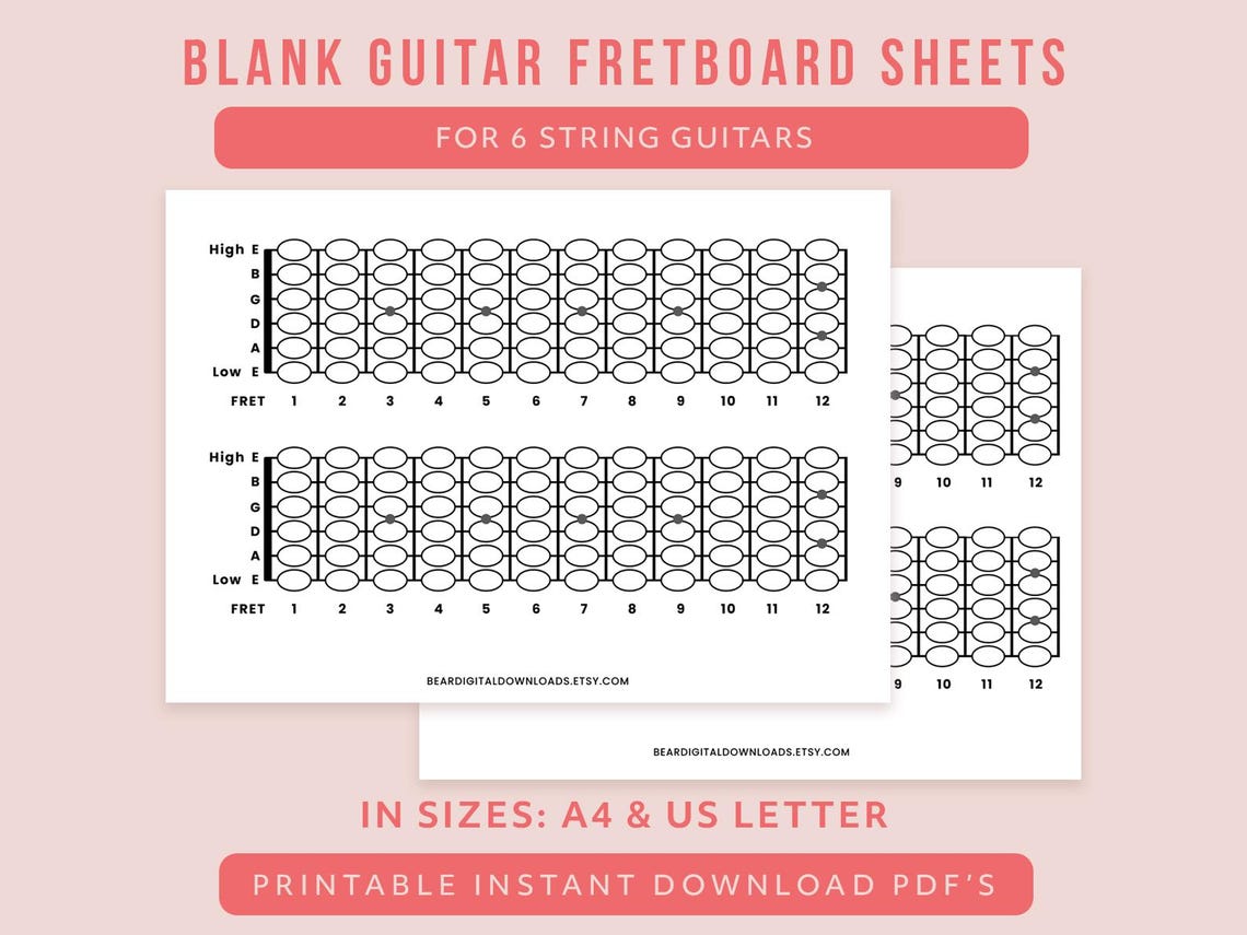 Blank Guitar Fretboard Diagram Printable | Fretboard Template PDF for 6 ...