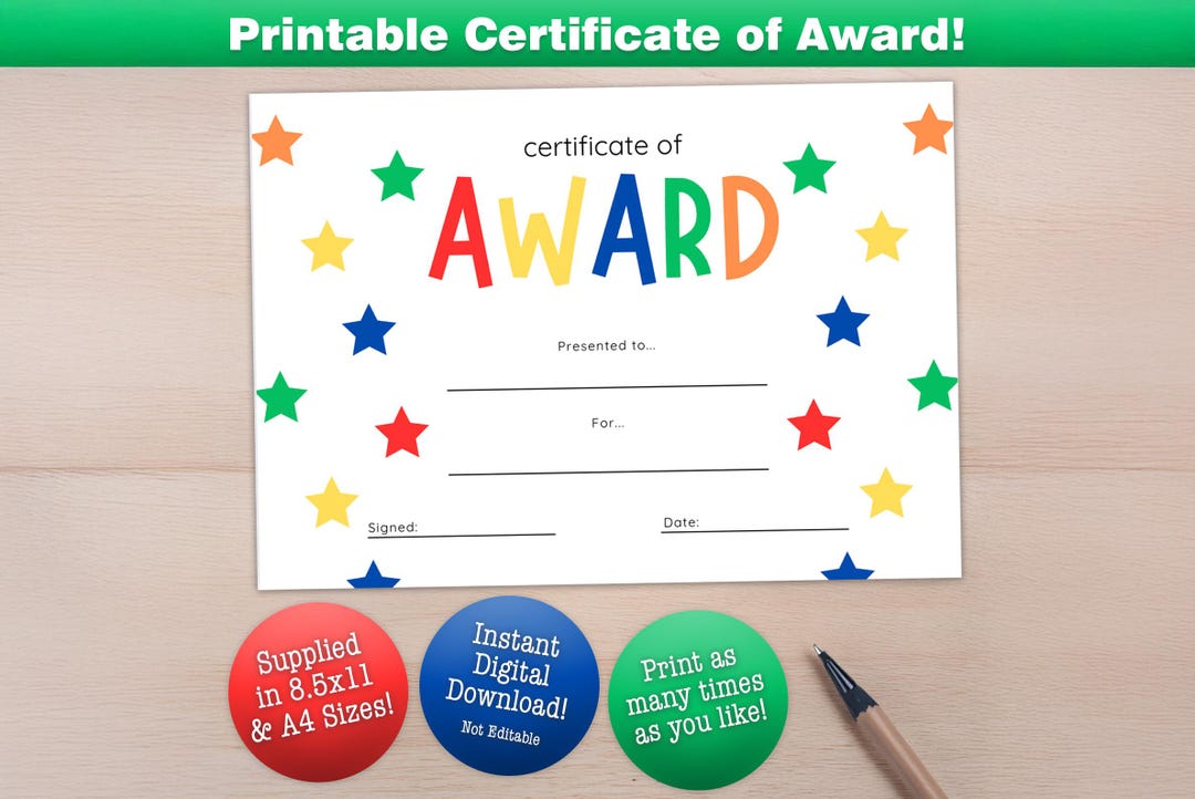 Printable Award Certificate | Kids Award Certificate | School ...