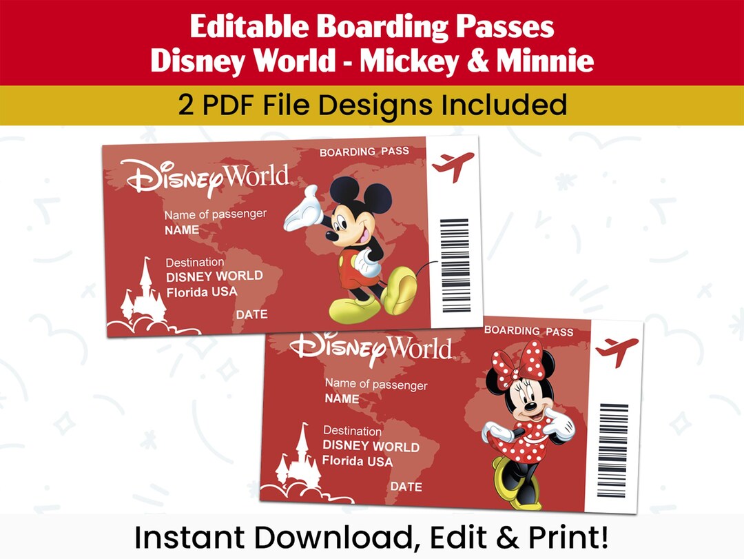 Editable Mickey & Minnie Boarding Passes • Surprise Trip Reveal ...