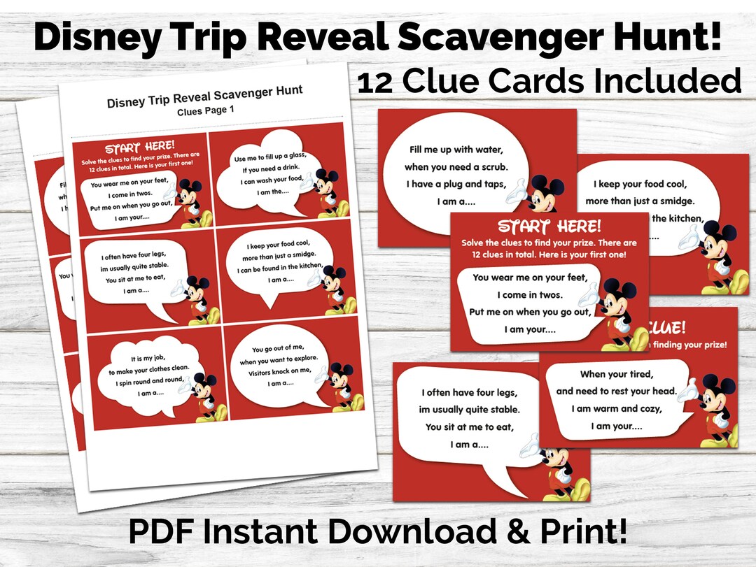 Print-at-home Scavenger Hunt, Theme Park Trip Reveal, Clues, Resort ...