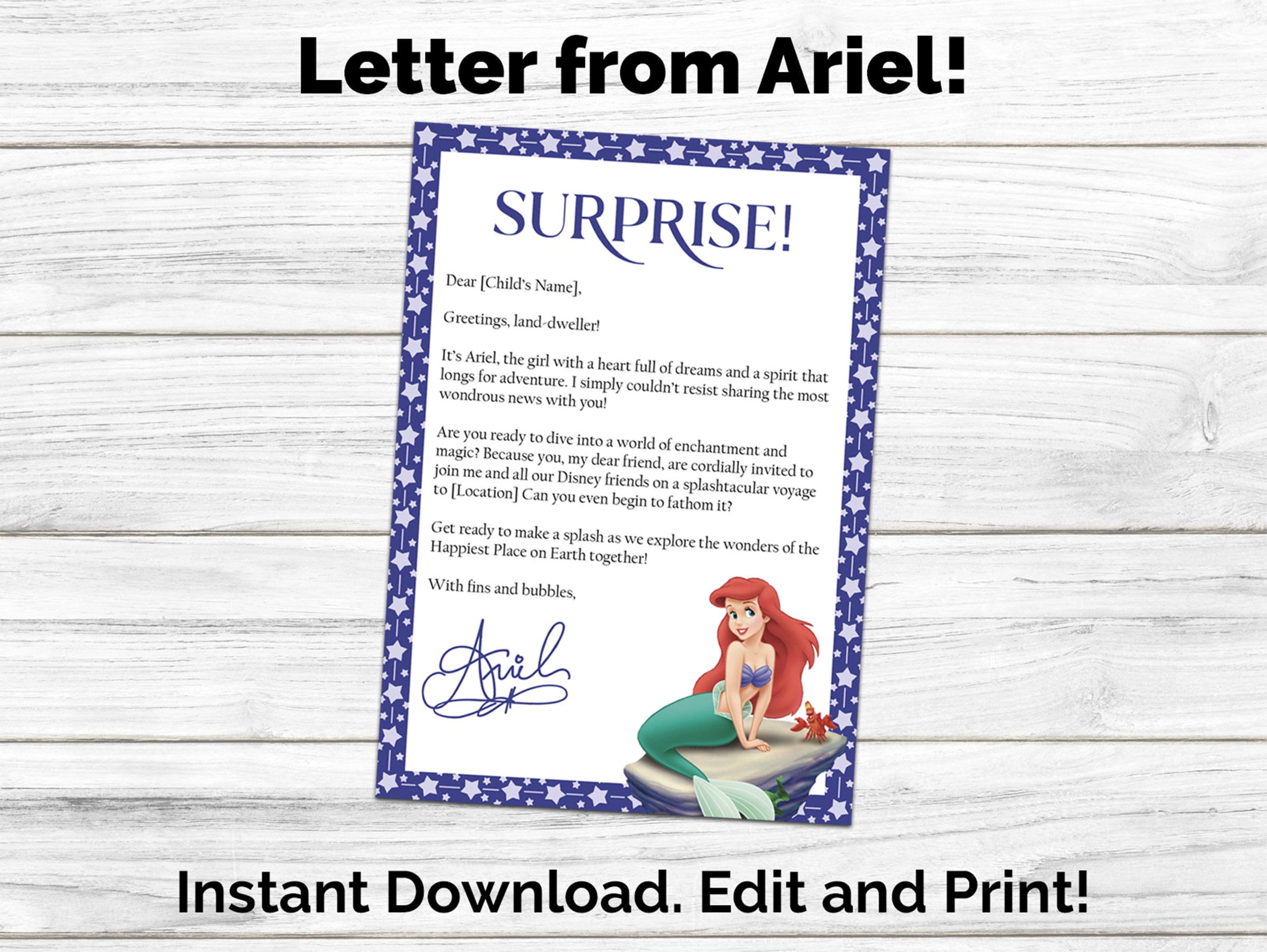 Personalized Little Mermaid Letter From Ariel – Editable Digital ...