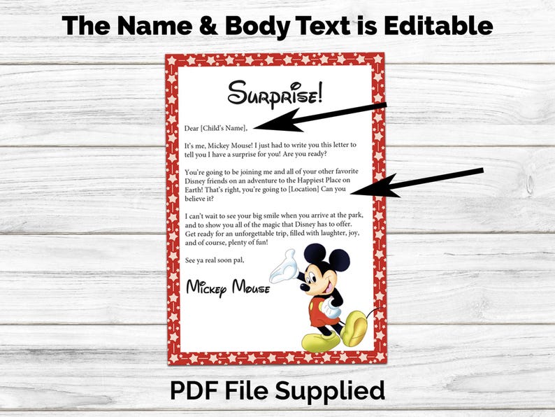 Personalized Disney Letter From Any Disney Character | Editable PDF ...