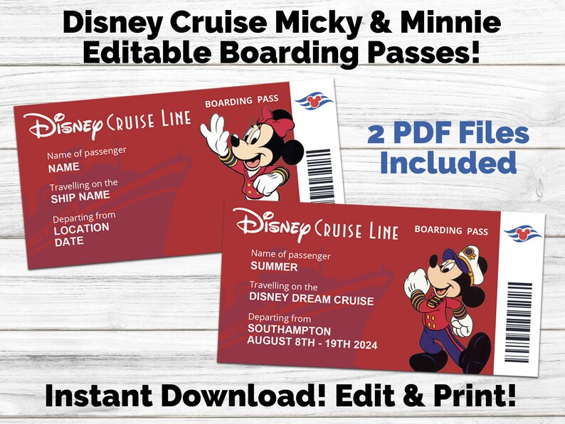 Cruise Editable Boarding Passes, Letters From Mickey & Minnie, Tickets ...