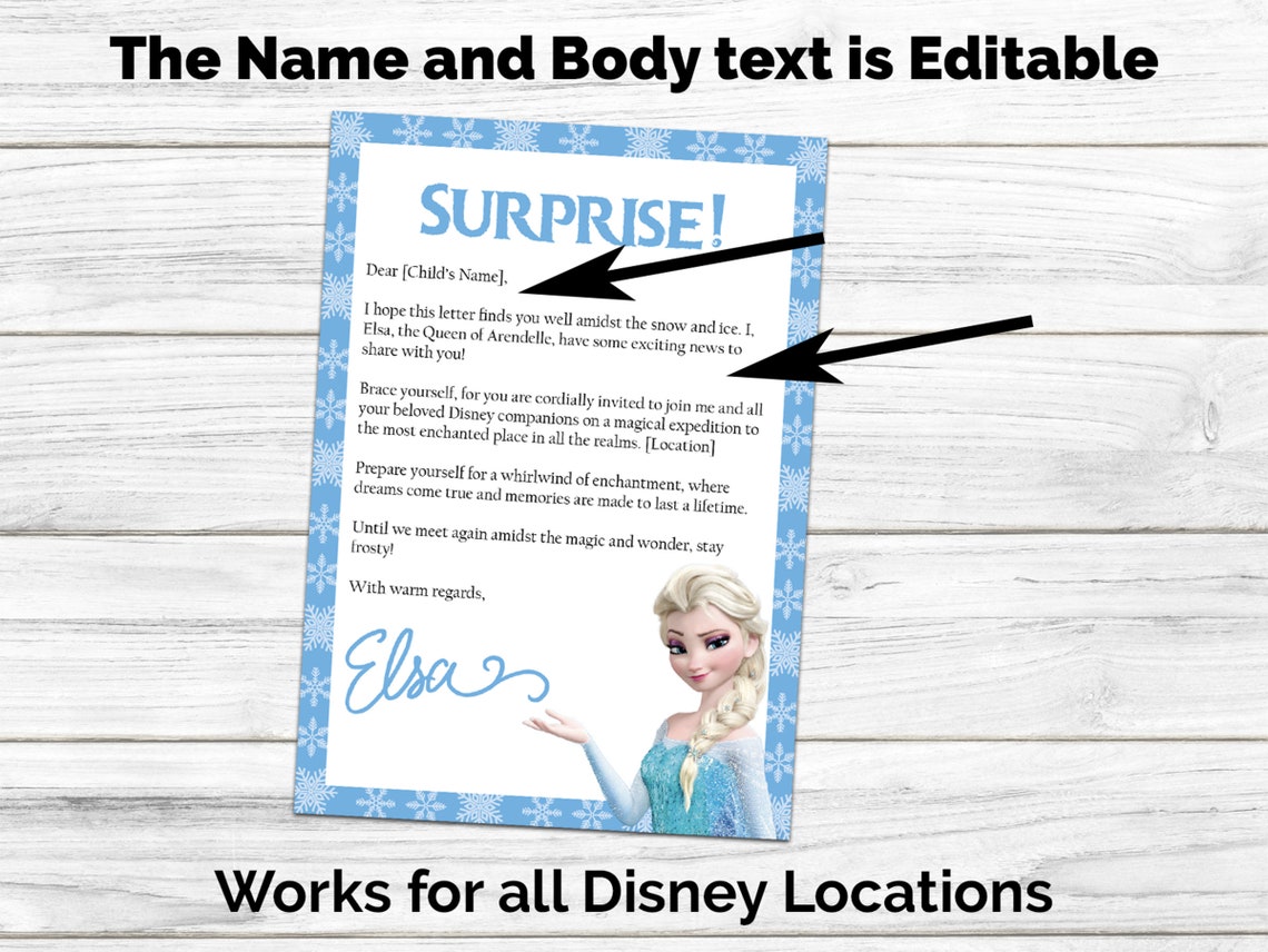 Editable Letter From Elsa, Special Surprise Reveal. Digital Download ...