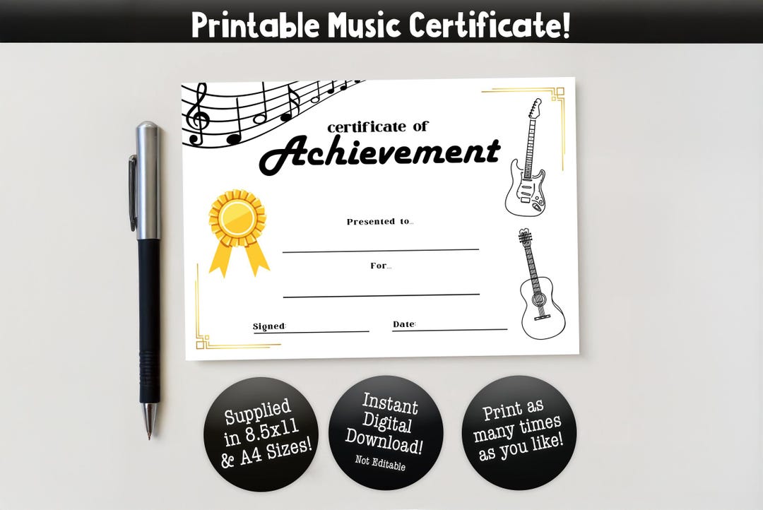 Printable Music Certificate | Achievement Award | Music Teacher ...