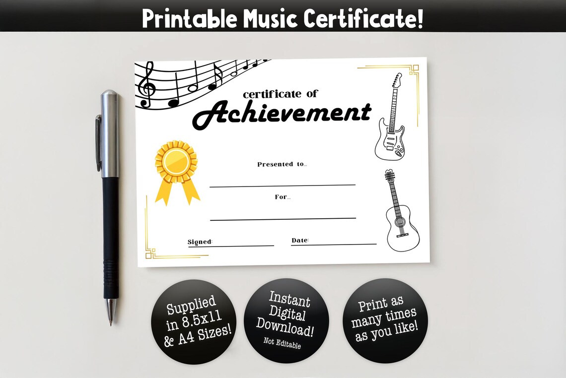 Printable Music Certificate | Achievement Award | Music Teacher ...