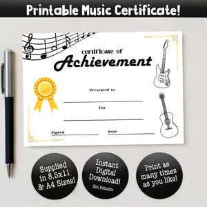 Printable Music Certificate | Achievement Award | Music Teacher ...