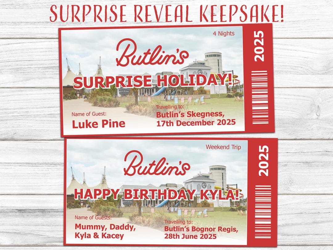 Print-at-home, Butlins Ticket, Birthday or Surprise Trip Reveal, PDF ...