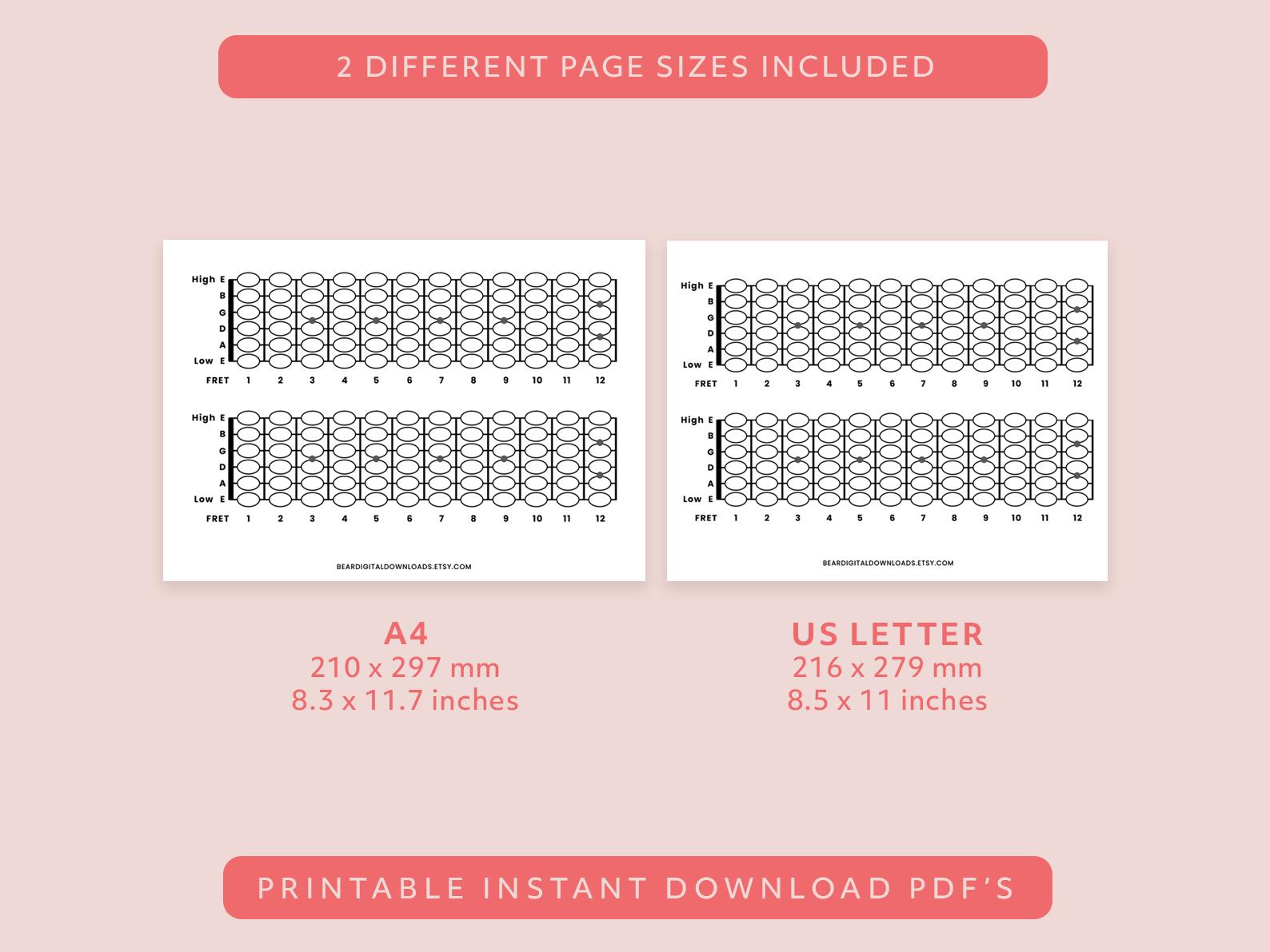 Blank Guitar Fretboard Diagram Printable | Fretboard Template PDF for 6 ...