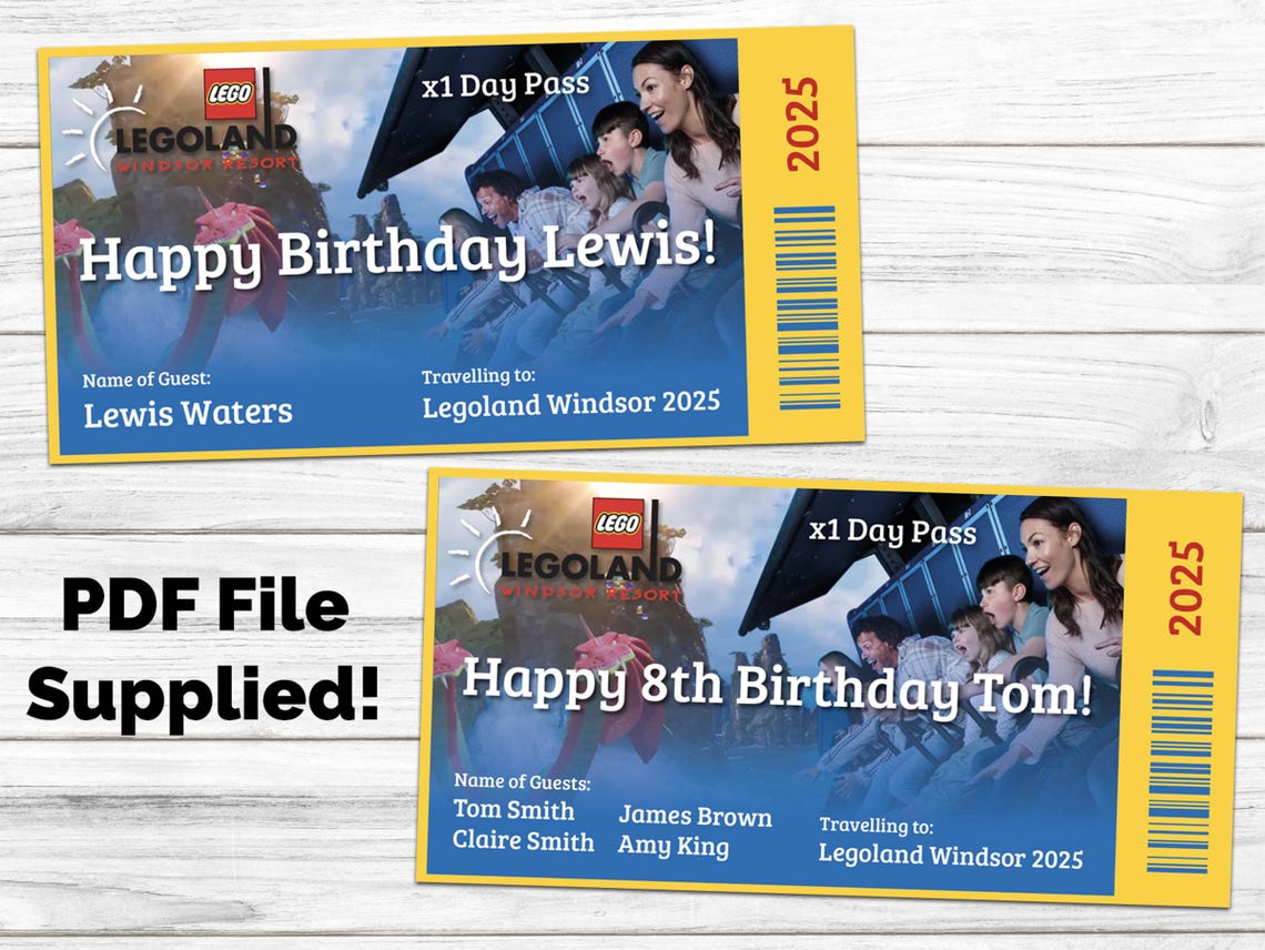 Print-at-home, Legoland Ticket, Birthday or Surprise Trip, Keepsake PDF ...