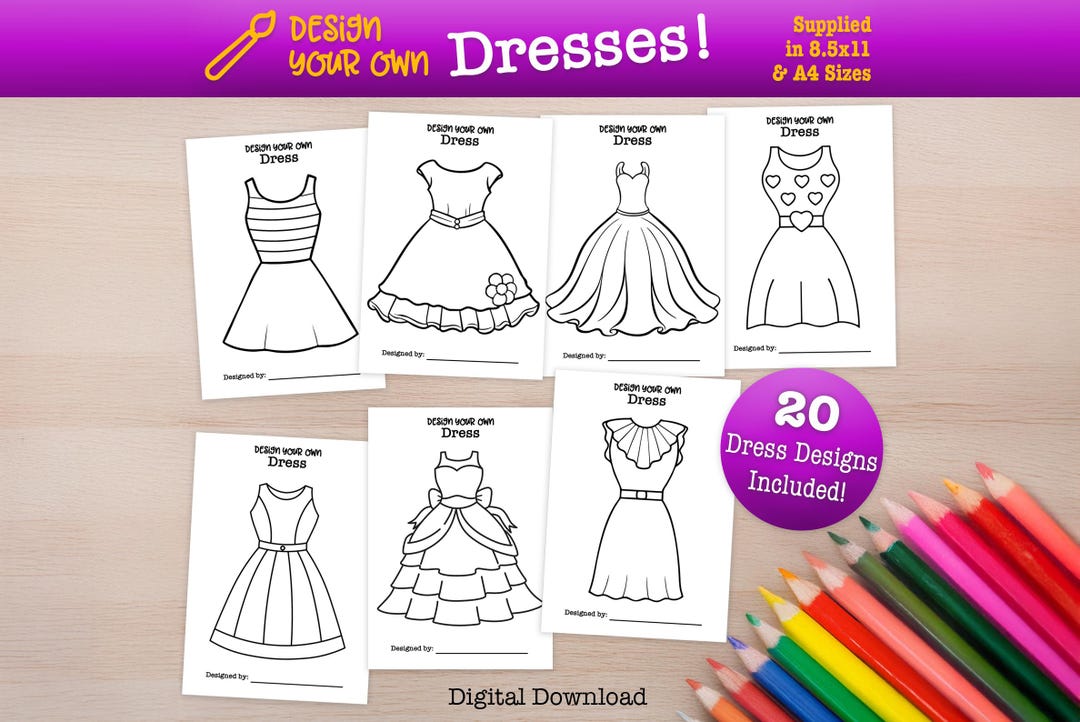 Printable Design Your Own Dress Coloring Pages – 20 Unique Dress ...