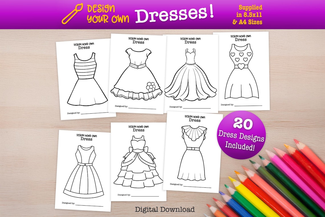 Printable Design Your Own Dress Coloring Pages – 20 Unique Dress ...
