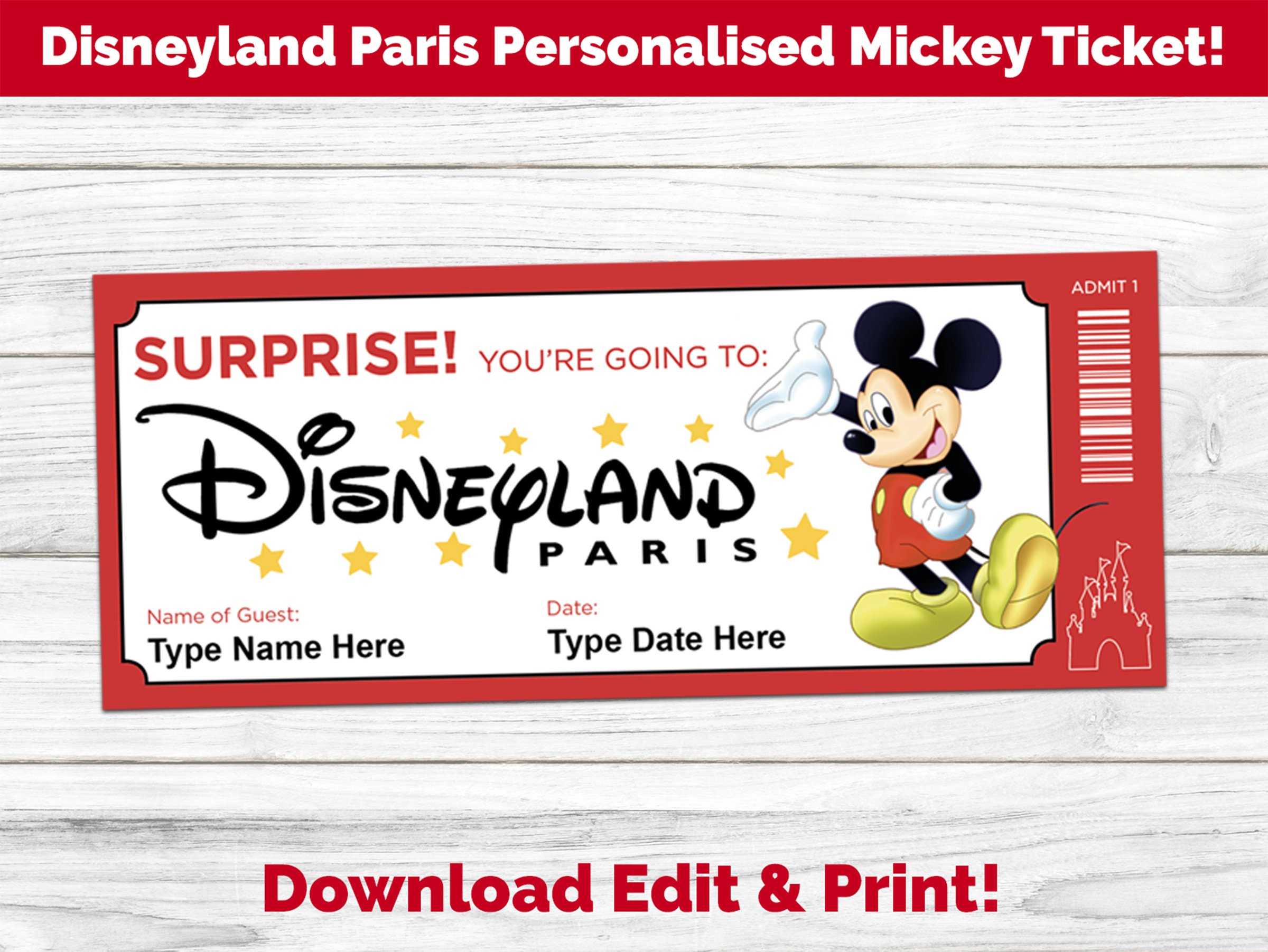 Editable Mickey Mouse Ticket, Special Surprise Reveal. Paris Holiday ...