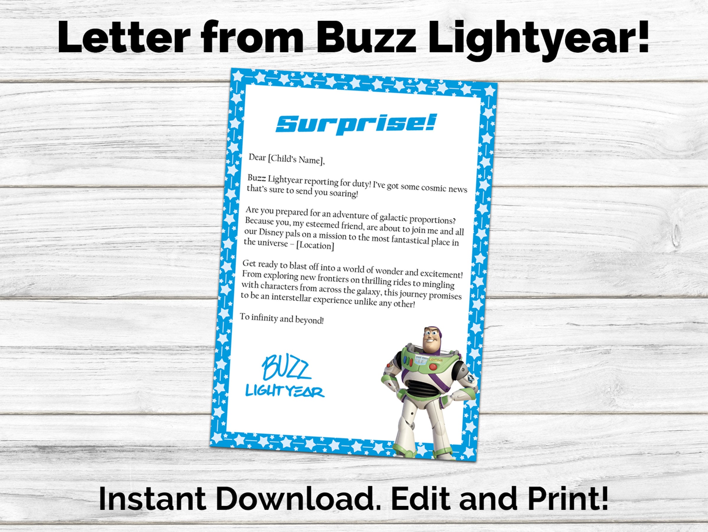 Editable Letter From Buzz Lightyear, Special Surprise Reveal. Digital ...
