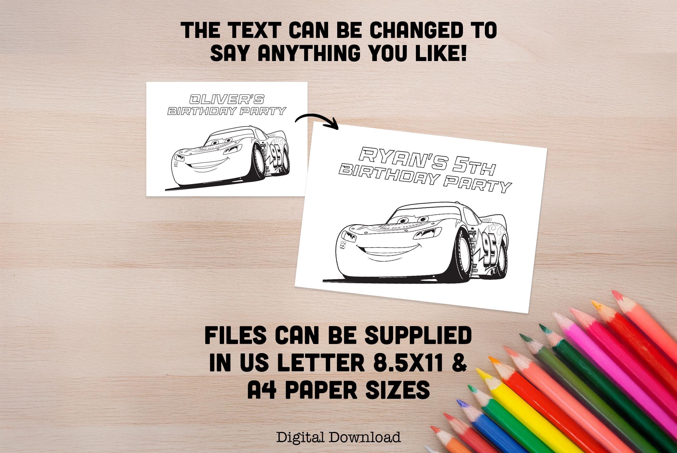 Personalized Cars Birthday Coloring Pages Custom Race Car Party ...