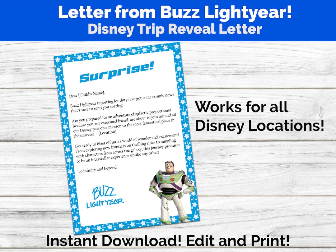 Editable Letter From Buzz Lightyear, Special Surprise Reveal. Digital ...