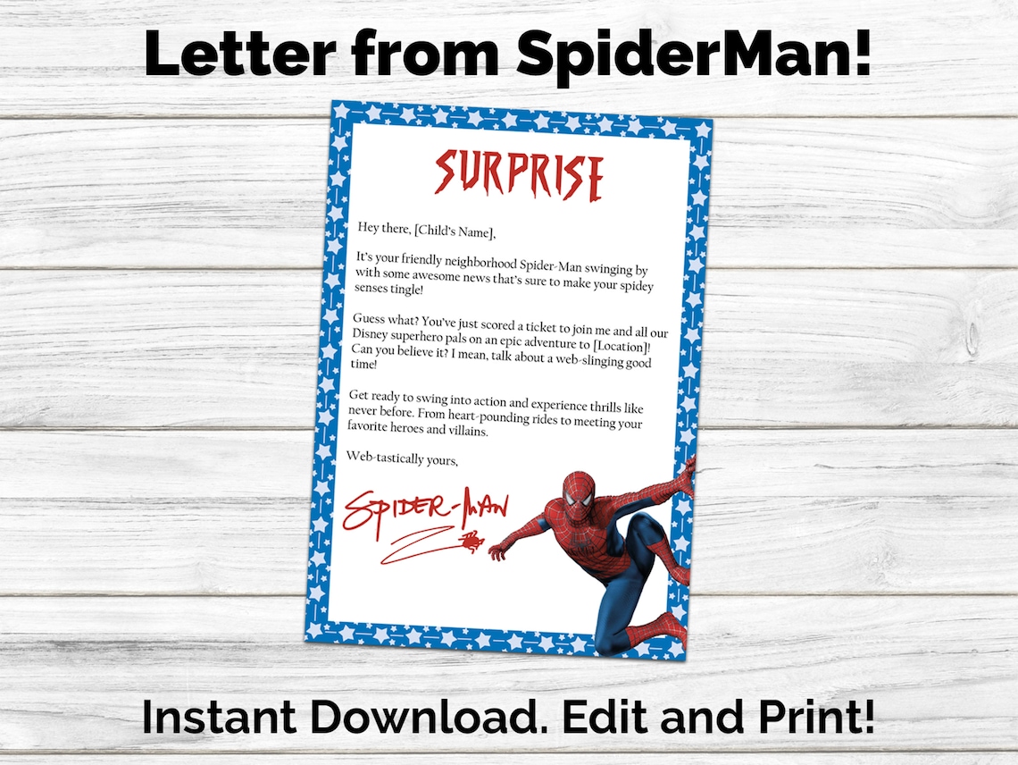 Editable Letter From Spiderman, Special Surprise Reveal. Digital ...