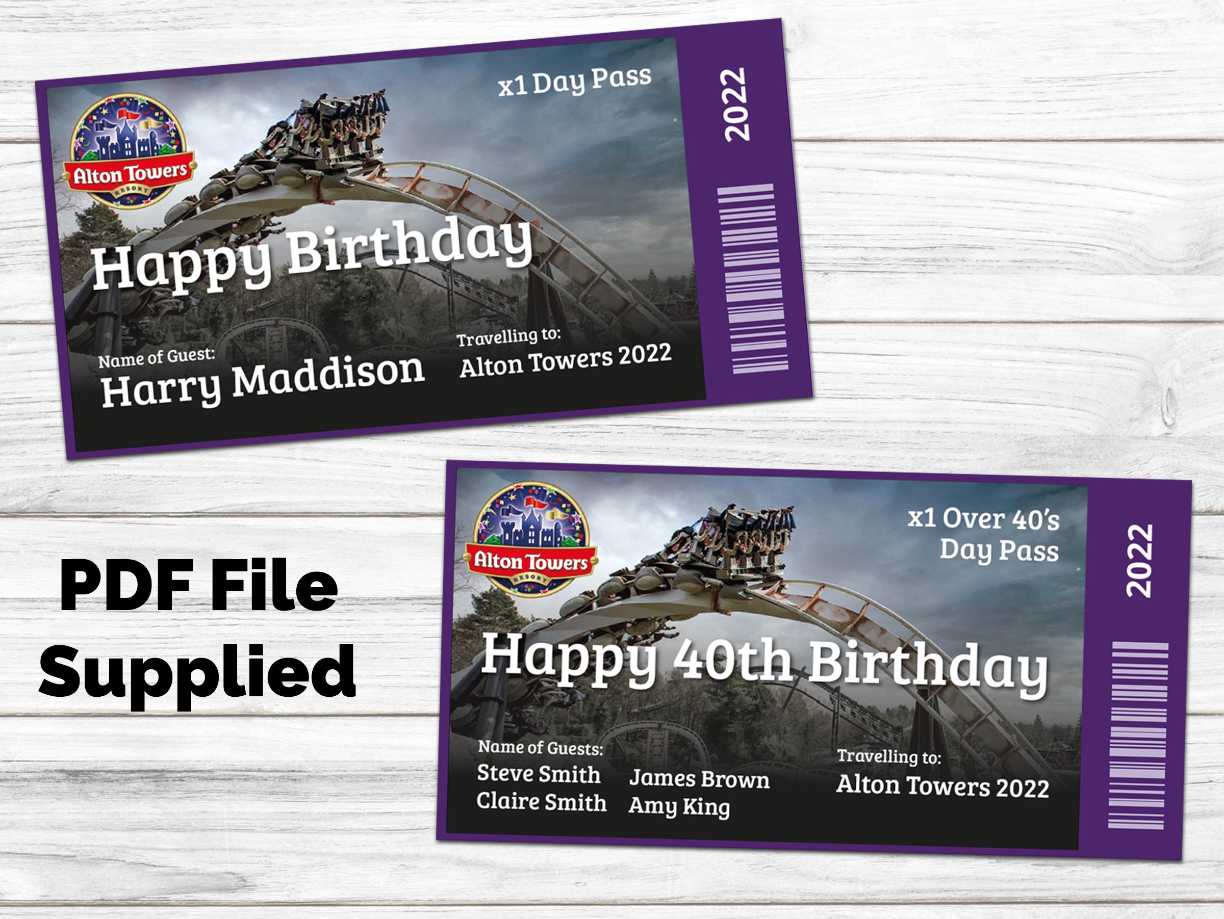 Print-at-home Alton Towers Ticket Birthday or Surprise PDF - Etsy UK