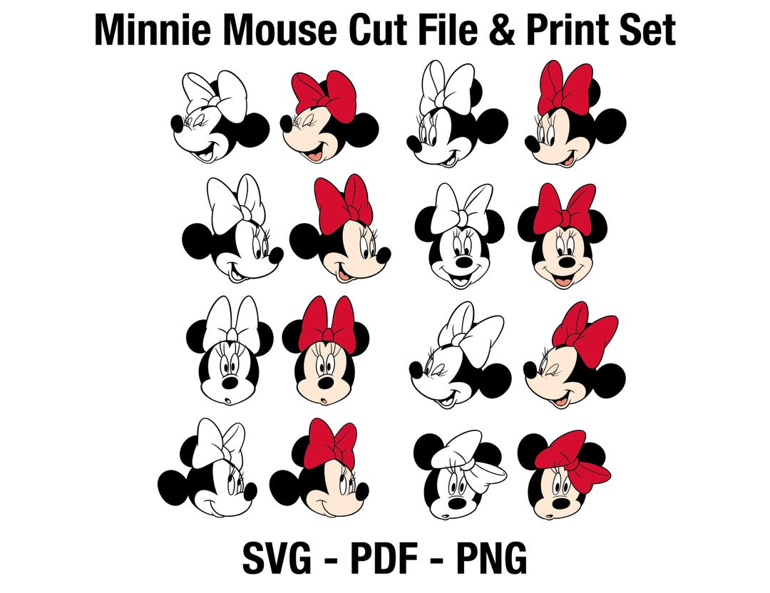 Minnie Mouse Cut File and Print Set SVG, PNG, PDF, Download File for ...
