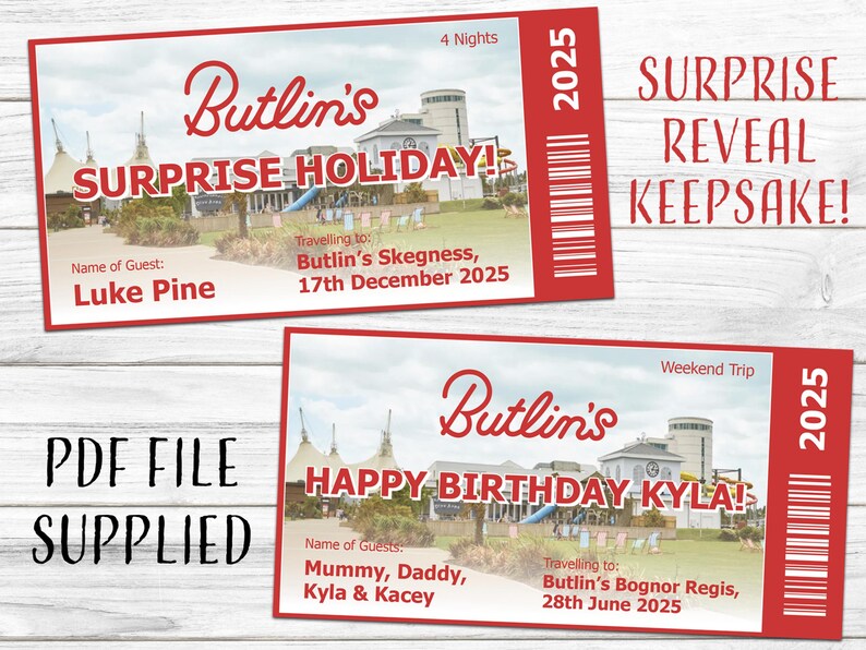Print-at-home, Butlins Ticket, Birthday or Surprise Trip Reveal, PDF ...