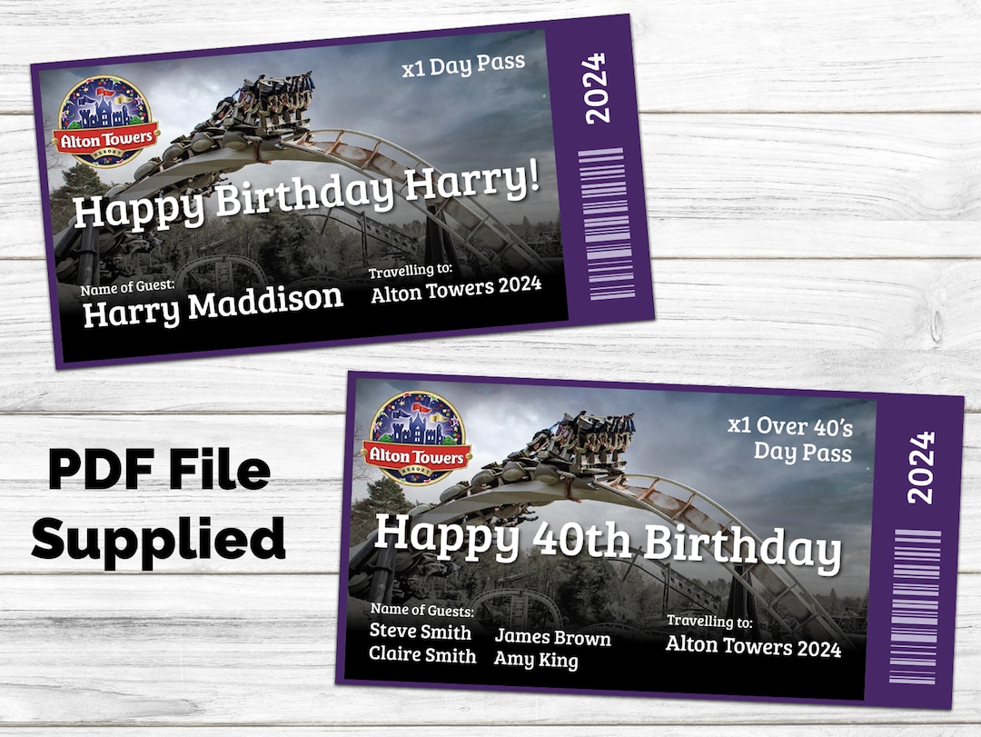 Print-at-home, Alton Towers Ticket, Birthday or Surprise Trip, PDF - Etsy